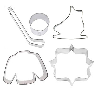Ice Hockey Cookie Cutter 5 Piece Set from The Cookie Cutter Shop - Hockey Puck, Ice Skate, Jersey, Plaque, Hockey Stick Cookie Cutters – Tin Plated Steel Cookie Cutters