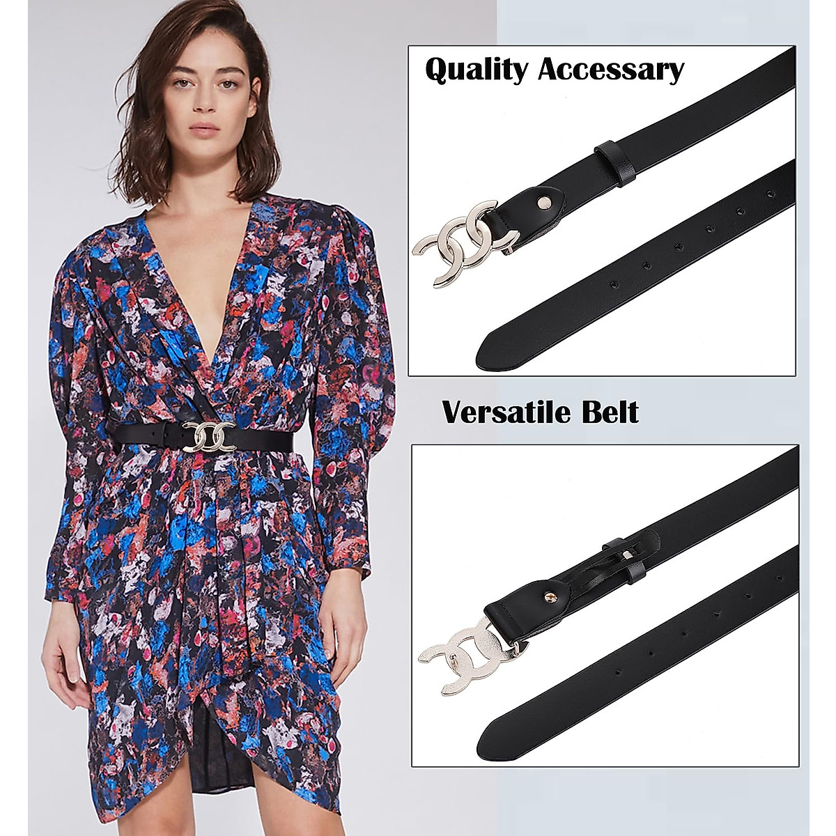 ALAIX Women's Belt Gold/Silver Buckle Belt Black leather belt Fashion Dress Pants Jeans belts for women