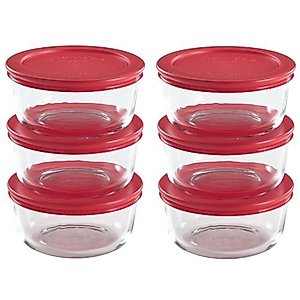 World Kitchen 711717427614 Pyrex 2 Cup Food Plus Storage Set, 12 Pieces, Clear with Red Lid