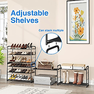 AIYAKA 3-Tier Shoe Rack Storage Organizer, Metal Stackable and Adjustable Shoe Rack for 12 Pairs of Shoes for Entryway Closet Doorway, Black