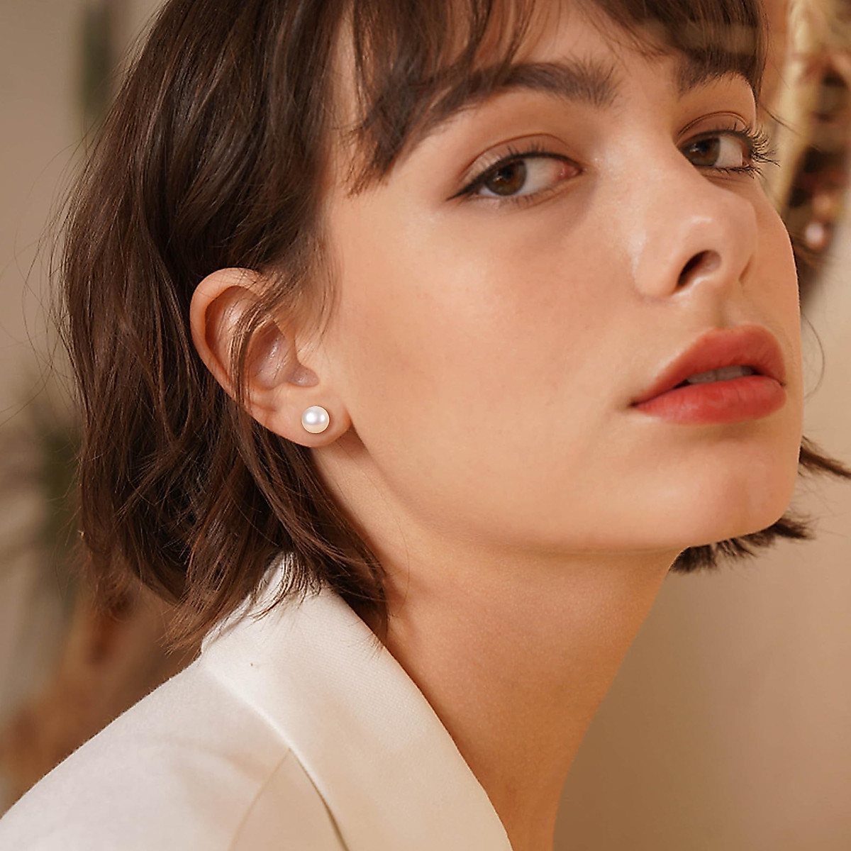 Milacolato 5 Pairs Pearl Stud Earrings for Women | Genuine Freshwater Cultured Pearl Earrings Set 18K White Gold Plated Sterling Silver Stud Earrings | Wedding Bridal Earrings