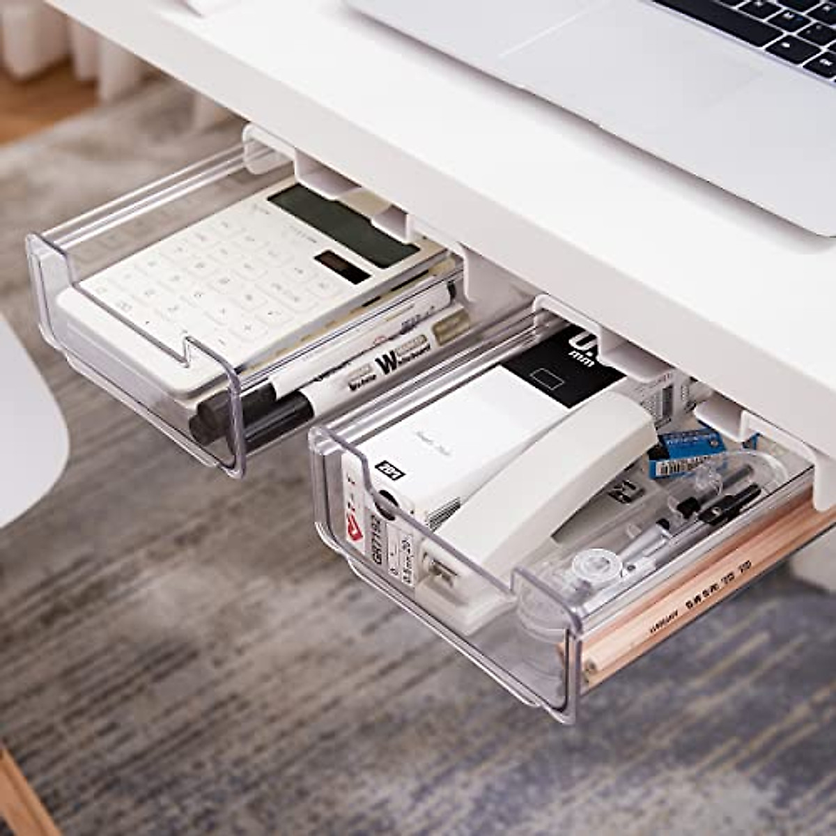 Citylife 4 Packs Self-Adhesive Under Desk Drawer Slide Out Organizers and Accessories for Office, Classroom, Home