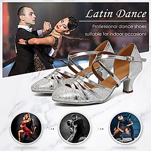 DKZSYIM Glitter Women Latin Dance Shoes Closed Toe Ballroom Salsa Tango Practice Performence Party Dancing Shoes,512-Silver-5,10 US