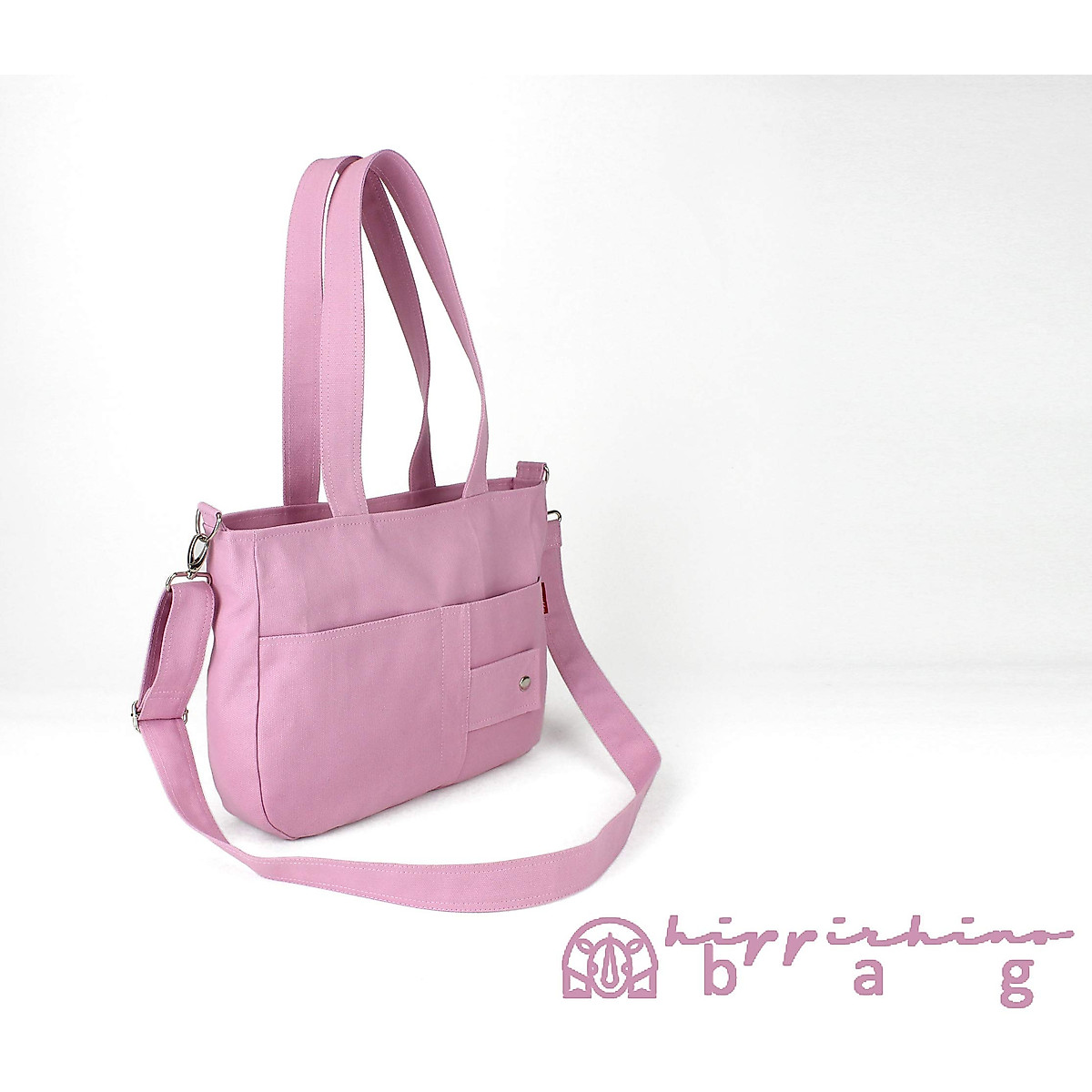 Multiple Pockets Canvas Shoulder Tote Bag for Women Crossbody Detachable Strap Zipper Closure Candy Pink