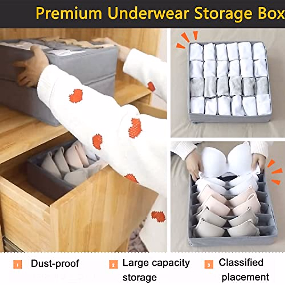 4 Pieces Underwear Drawer Organizers Divider,Fabric Foldable Dresser Storage Basket Organizers,Clothing Storage Organizers Box Bins for Bra,Lingerie, Panties, Socks, Briefs,Ties, Belts