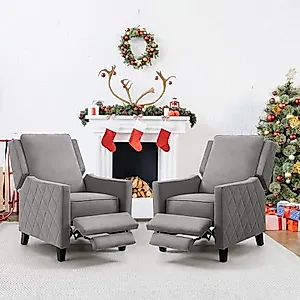 AVAWING Push Back Recliner Chair Set of 2, Wing Back Chairs with Arms, Mid-Century Vintage Accent Chair for Living Room, polyester, Grey