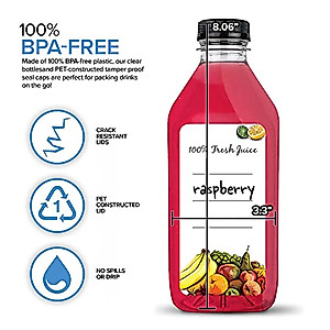 32 oz Juice Bottles with Caps for Juicing (6 pack) - Reusable Clear Empty Plastic Bottles - 32 Oz Drink Containers for Mini Fridge - Water Bottles Bulk - Includes Labels, Brush & Funnel