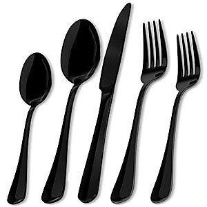 Black Silverware Set, Aisoso 20 Piece Stainless Steel Flatware Cutlery Set Service for 4, Include Knife Fork Spoon, Stylish Mirror Finish, Dishwasher Safe Perfect for Home Kitchen Restaurant