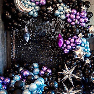 Outer Space Balloons, 55pcs Galaxy Blue Balloons Metallic Black Purple Silver Balloons Blue and Purple Latex Balloons Pearl Blue Black Balloons for Kids Boys Astronaut Space Birthday Party Decorations