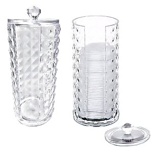 MIAO YUAN 2PCS Cup Holders with Lid, Transparent Acrylic Storage Container for Disposable Cups Bathroom Mouthwash Cups, Clear Jar for Storage of Makeup Cotton Pads, Powder Puff Storage Organizer