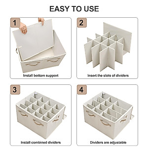 TOPIA HOME Shoe Organizer for Closet, Foldable Shoe Box with Adjustable Dividers and Clear Cover, Space Saving Shoe Storage Organizer Cabinet with Reinforced Handles, Fits 16 Pairs, Beige TP09Y