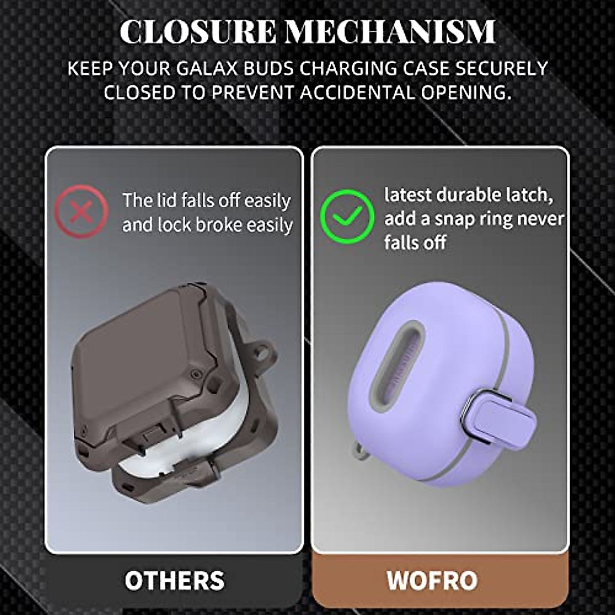 Secure Lock Case for Samsung Galaxy Buds 2 Pro/Galaxy Buds 2/Galaxy Buds Pro/Galaxy Buds Live, WOFRO Shock-Absorbing Protective Cover TPU Hard Shell with Lanyard and Keychain[One-Click pop] (Purple)