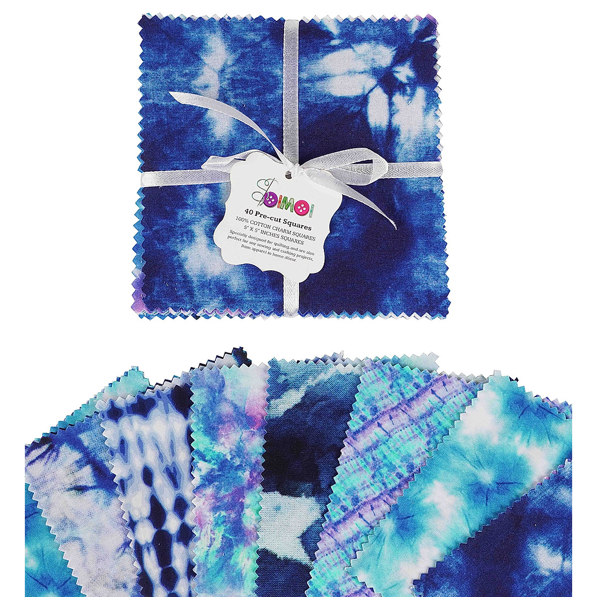 Soimoi Precut 10-inch Tie Dye Prints Cotton Fabric Bundle Quilting Squares Charm Pack DIY Patchwork Sewing Craft- Blue-YF