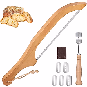 MINIFISH Bread Knife with Bread Scoring Tool for Homemade Bread, 16" Sourdough Bread Knife, Wooden & Stainless Steel Serrated Bread Slicer - Effortless Slicing for Perfect Portions