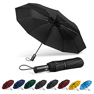 TechRise Large Windproof Compact Umbrella, Travel Folding Umbrellas for Rain Ladies Automatic Open Close Strong Wind Proof Rain Resistant with 10 Ribs Waterproof Umbrella Collapsible for Men Women