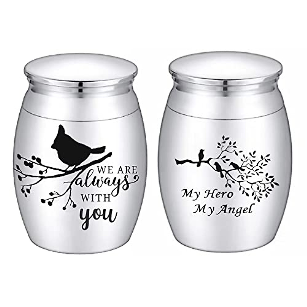 Small Urns for Human Ashes - Set of 2, Stainless Steel Mini Urn Set, Cremation Urn, Ashes Urn Ashes Holder, Small Keepsake urns for Family & Loved Ones, Silver