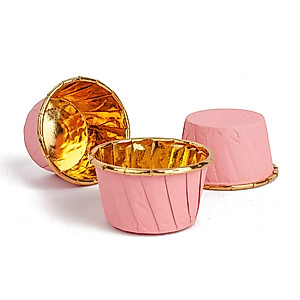 GOLDEN APPLE, Aluminum Foil Paper Mini Cake Baking Cups 50 Pack, Muffin Cupcake Baking Mold Cup Liners Baking Cups for Party Wedding Festival, cupcake liners, Small Pink in Gold