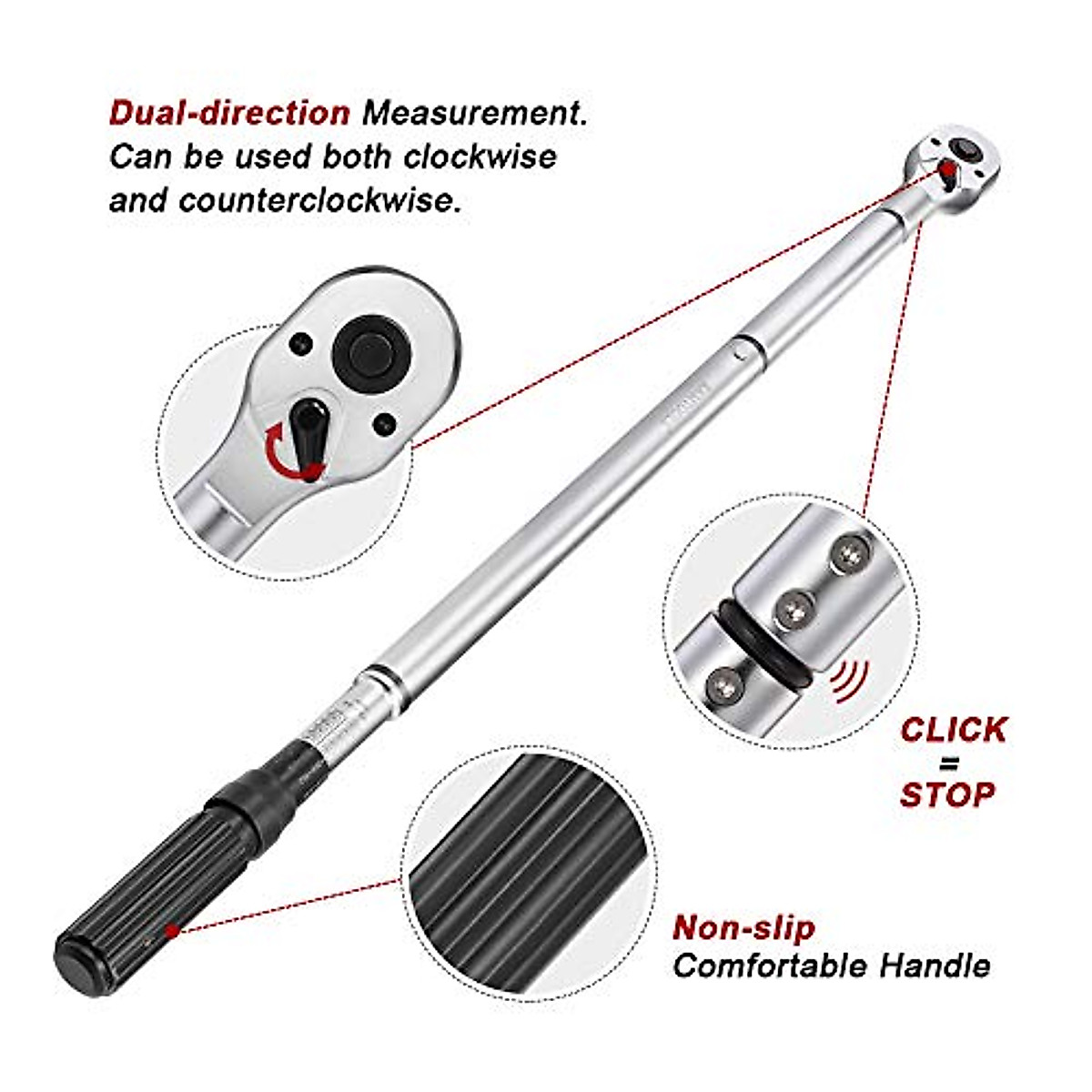 RIMKOLO 3/4-inch Drive Click Torque Wrench Dual-Direction Adjustable Torque Wrench Set with Buckle with Screwdriver (100-600ft.lb / 135-815Nm)