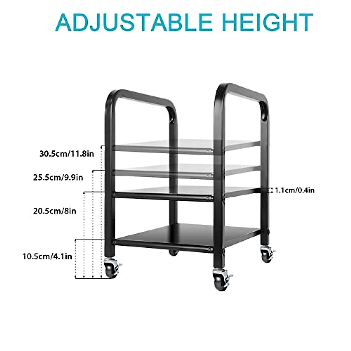 Computer Tower Stand, 360Tronics Adjustable Desktop ATX-Case CPU Holder, 2-Tier PC Rolling Stand Mobile Steel Desktop Case Stand Cart with 4 Locking Wheels for Office Home, Black