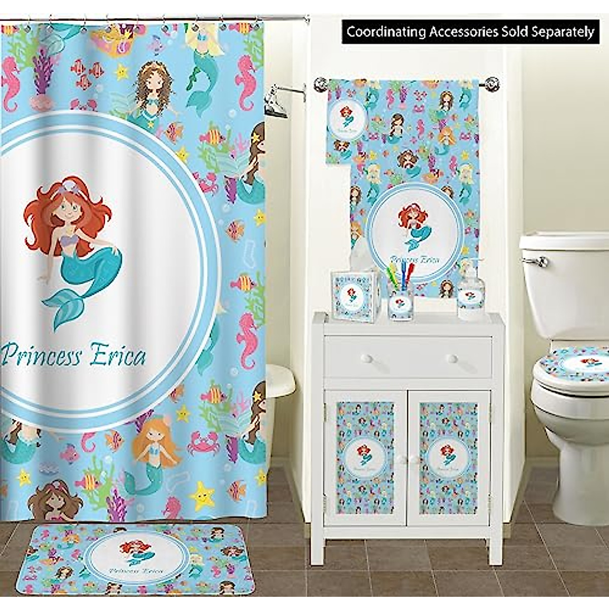 RNK Shops Mermaids Waste Basket - Single Sided (White) (Personalized)