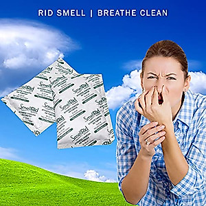 SMELLRID Reusable Activated Charcoal Odor Absorber That Works [5 Pack] - Large 100 g (4” x 5.3”) Pack Treats 50 Sq. Ft. - Premium Natural Deodorizer for Fridge, Shoes, Bags, Drawers, Chest, Under Sink, Pet Carrier, Garbage Bins & More