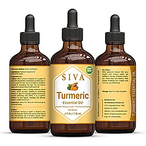 Siva Turmeric Essential Oil 4 Oz with Premium Glass Dropper – 100% Pure, Natural, Undiluted & Therapeutic Grade, Great for Nourished Skin & Hair, Diffuser, Aromatherapy, Massage, DIY Soap & Candle