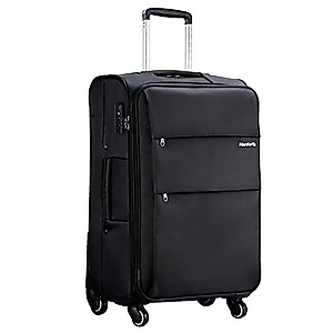 Hanke 24" Softside Expandable Checked In Suitcase with Spinner Wheels, Lightweight upright Luggage with TSA Lock,Rolling Travel Luggage for Woman Man,24-Inch(Black)