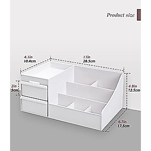 Makeup Desk Cosmetic Storage Box Organizer with Drawers for Dressing Table, Vanity Countertop, Bathroom Counter, Elegant Vanity Holder for Brushes, Eyeshadow, Lotions, Lipstick and Nail Polish (White)