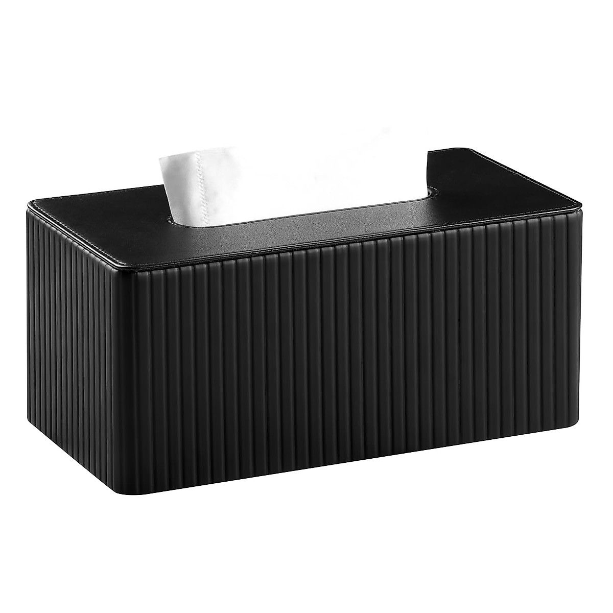 MEIBOOCH Tissue Box Cover Stylish PU Leather Rectangular Tissue Box Holder with Magnetic Bottom Cover for Bathroom Bedroom or Office (Black Stria)