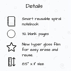 WIPEBOOK REUSABLE NOTEBOOK - Dry Erase Notebook Available in Blank, Ruled or Graph | Dry Erase Notepad Paper for Meeting, Business, Office, Home | Mini Dry Erase Board | Blank