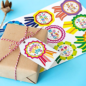 Happy Birthday Stickers for Kids Adults 216 Counts Large Happy Birthday Badge Adhesive Stickers Party Gifts Bags Box Celebration Envelope, Gift Wrap Decorations 24 Sheet Teacher Classroom Supplies