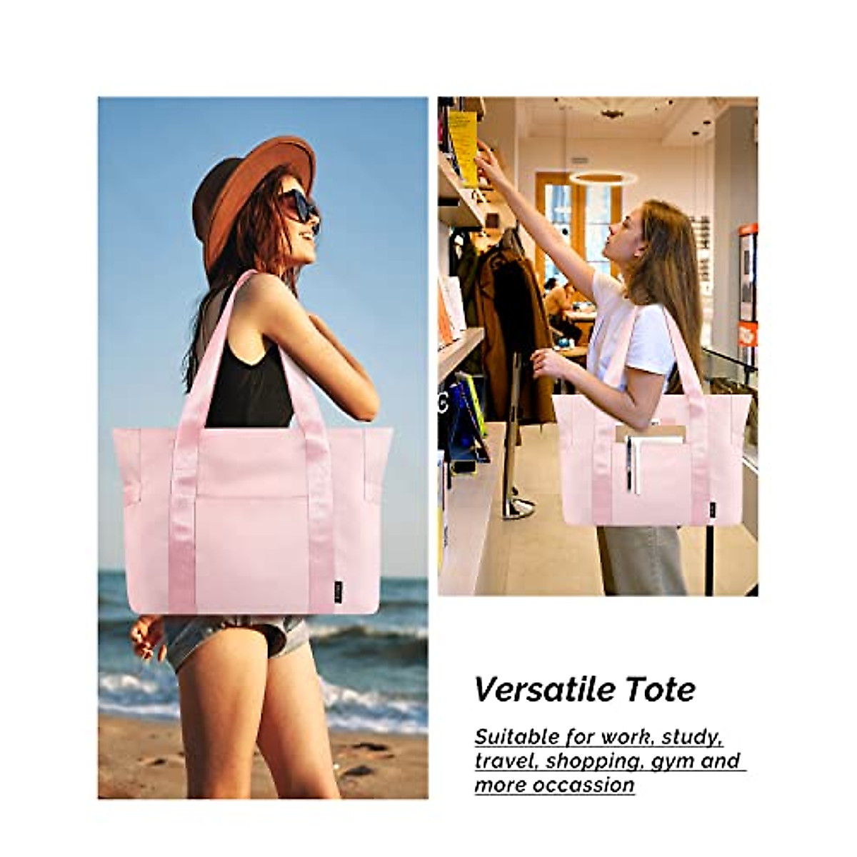 Prite Tote Bag for Women Weekender Bag with Laptop Compartment for Work Nurse School Travel Gym (Pink)