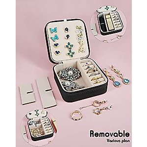 FireKylin Travel Jewelry Case for Women, Small Jewelry Box for Travelling, PU Leather Ring Earring Necklace Bracelet Holder Organizer (Black)