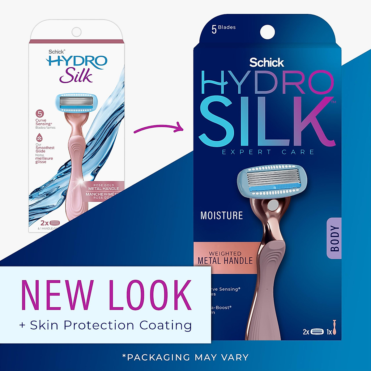 Schick Hydro Silk Rose Gold Metal Razor for Women | Womens Razors, Travel Razor, 5-Blade Razors for Women | 1 Handle & 2 Razor Refills