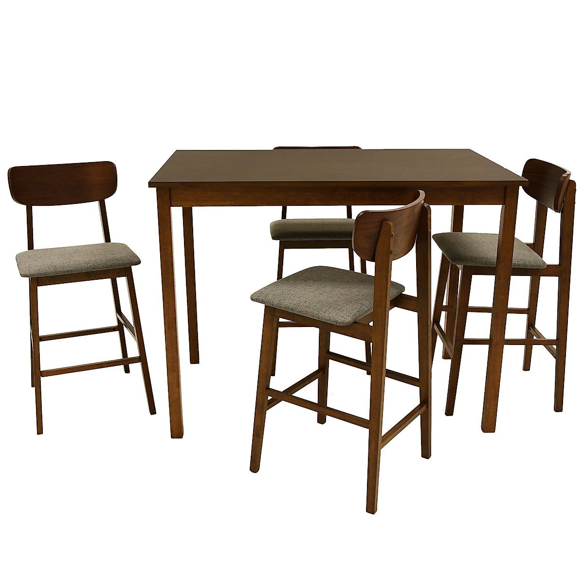 Zenvida Mid Century Counter Height Dining Table Set, Rectangle Solid Wood Table and 4 Chairs
