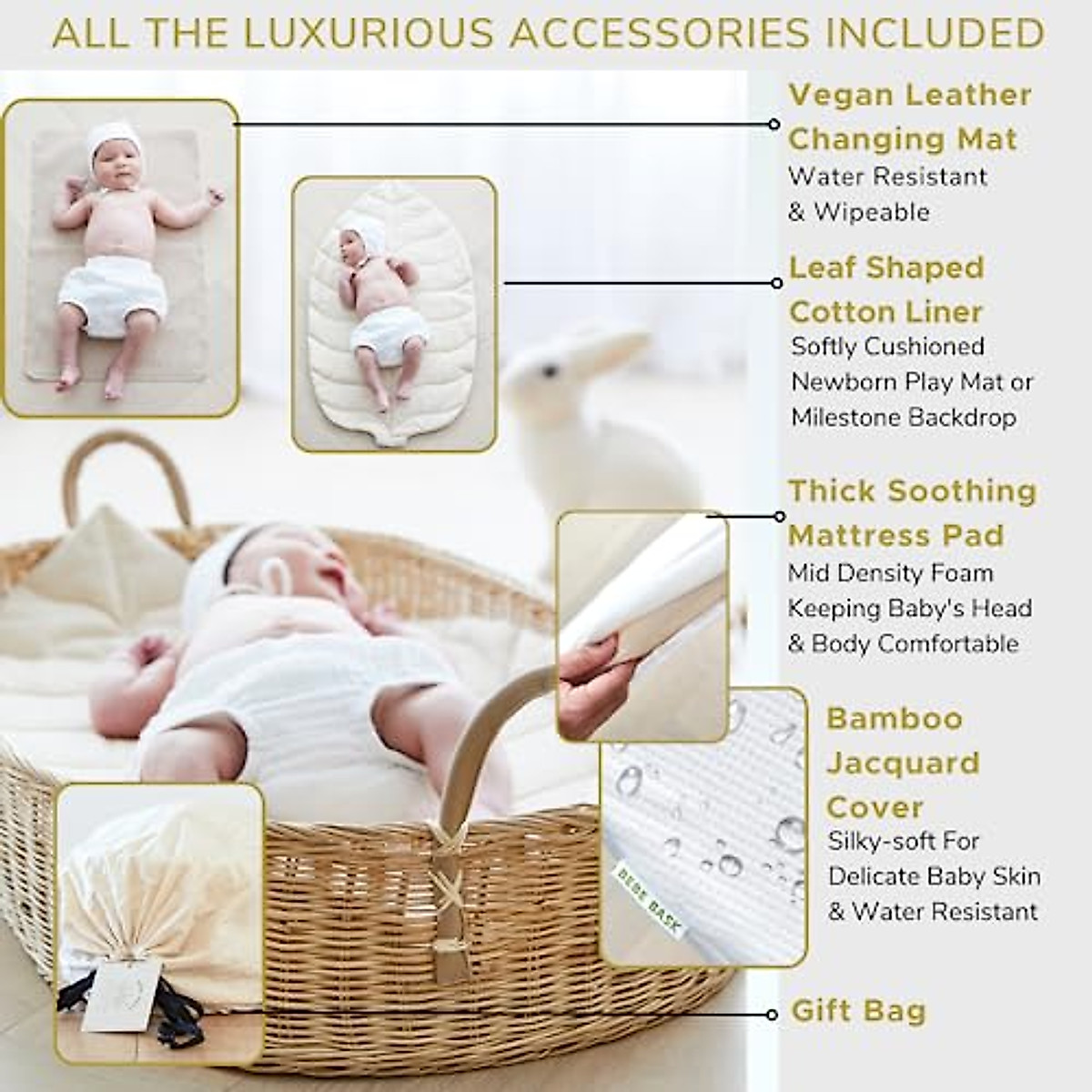 BEBE BASK Premium Nursery Bundle - Matching Baby Changing Basket & Baby Diaper Caddy Organizer - Handmade & Organic