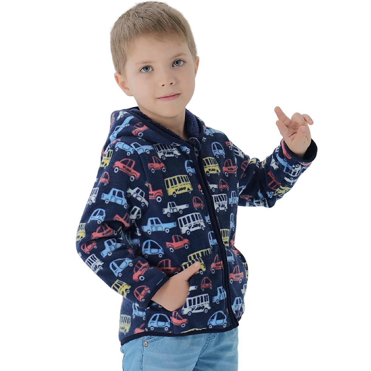 Toddler Baby Fleece Jacket Hooded Kids Boys Girls Autumn Winter Long Sleeve Thick Warm Outerwear 2-6 Years (5T, Blue)