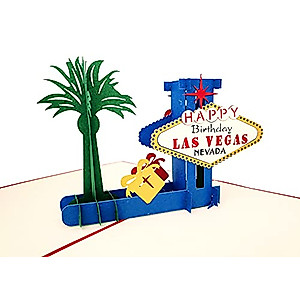 iGifts And Cards Unique Happy Birthday Red Cover Las Vegas 3D Pop Up Greeting Card - Fun, Congratulations, Celebration, Feliz Cumpleaños, Best Friend, Cute, Sin City, Famous, Unique