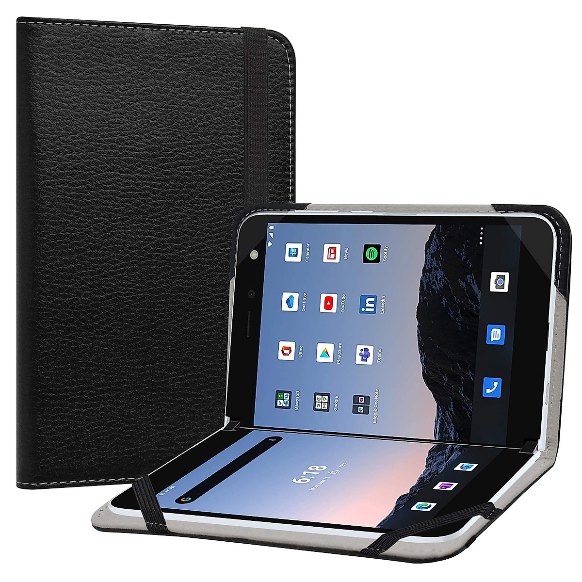 LiuShan Compatible with Microsoft Surface Duo case,PU Leather Slim Folding Stand Cover for Microsoft Surface Duo (Not fit Surface Duo 2) Tablet,Black