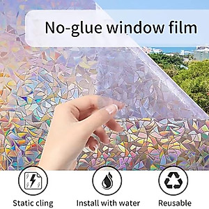 LEMON CLOUD Window Film, Decorative 3D Window Privacy Film and Stained Glass Window Stickers, Rainbow Cling Holographic,No Glue Frosted Anti-UV(3D Half Moon 17.5 x 78.7inches)