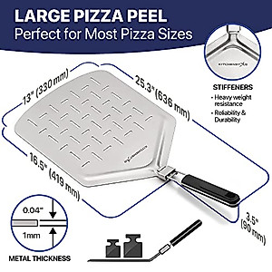 KitchenStar Perforated Stainless Steel Pizza Peel with Folding Handle (13 x 16.5 Inches) for Oven Pizza Turning, Placement and Retrieving - Professional Baking Tools Series