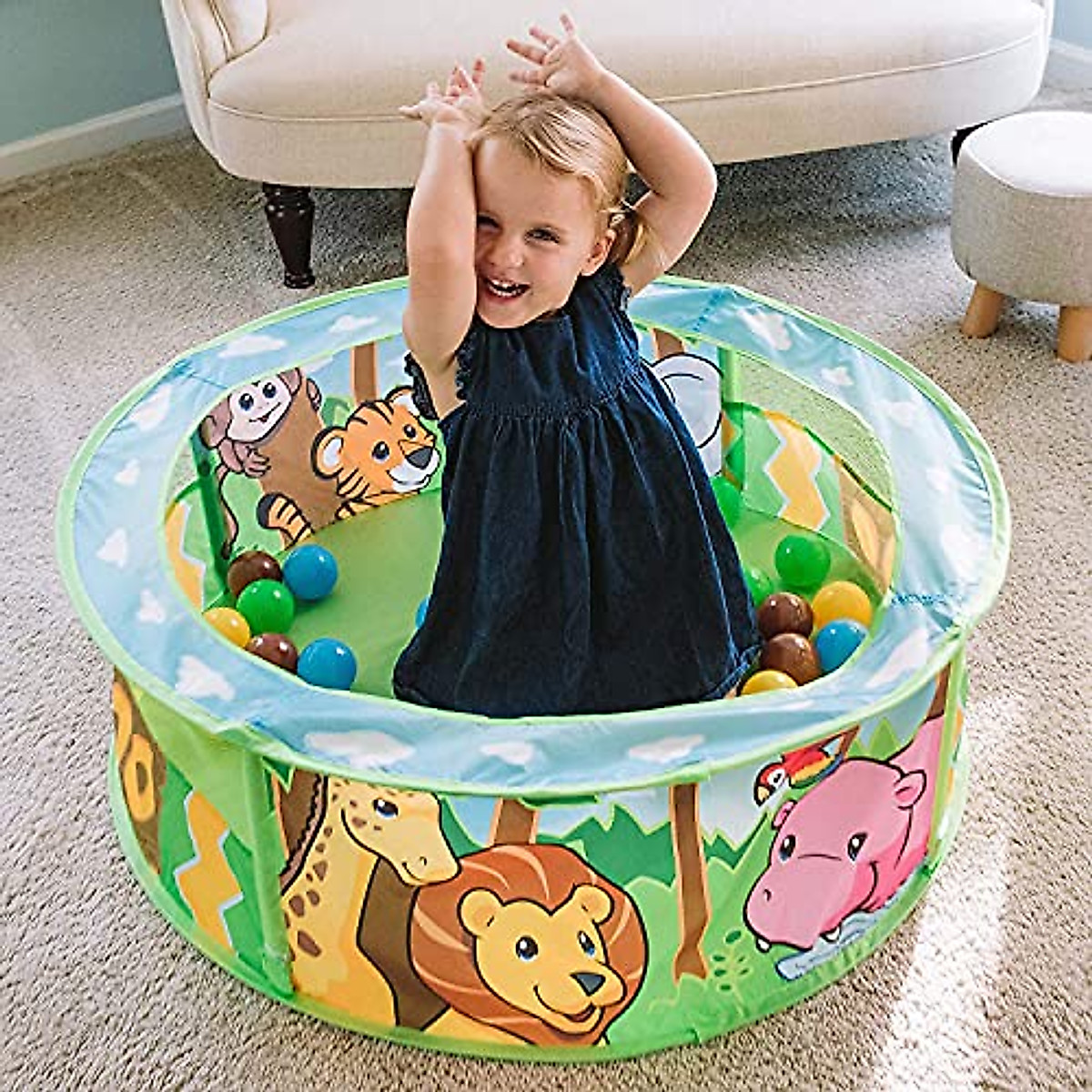 Sunny Days Entertainment Zoo Adventure Ball Pit with Play Balls – Indoor Pop Up Play Tent for Toddlers and Kids | Colorful Balls Included | Amazon Exclusive