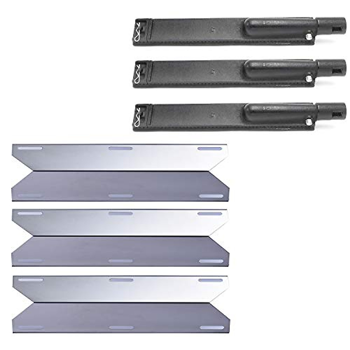 Votenli C2630A (3-Pack) S9123A (3-Pack) 17 3/4” Heat Plates and 15 13/16” Burners Replacement for Jenn Air Grill 720-0062, 720-0063, 720-0099, 720-0100, 720-0101, 720-0138, 720-0139, 720-0141