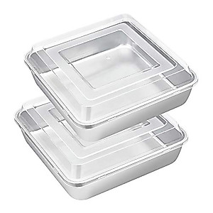 E-far 8 x 8-Inch Baking Pan with lid, Square Cake Brownie Baking Pans Stainless Steel Bakeware Set of 2, Non-toxic & Healthy, Easy Clean & Dishwasher Safe - 4 Pieces(2 Pans + 2 Lids)