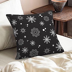 ChangQingArt White Christmas Winter Snowflakes Throw Pillow Covers,Black Decorative Pillow Covers Digital Printing Blended Fabric for Couch Sofa Bed Invisible Zipper 16X16 in