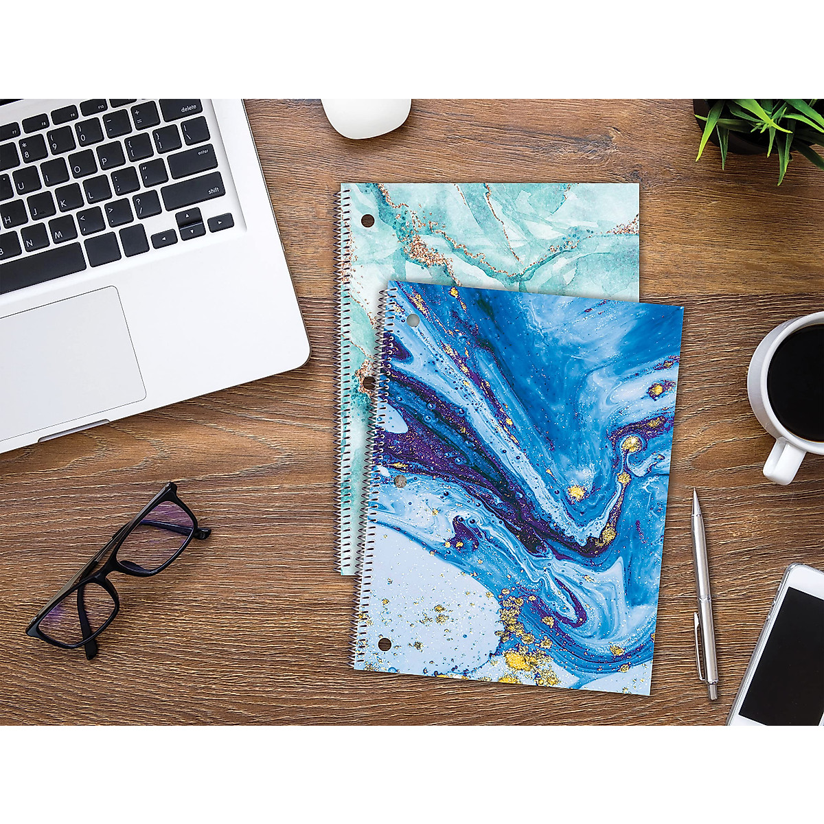 Better Office Products Marble Design Spiral Notebooks, 2 Pack, College Rule, 100 Sheet, 10.5 x 8 inches, Abstract Marble Fashion Design Covers, 2 Pack