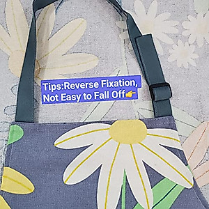 ARBINSON 2 Pack Floral Apron for Women with Pockets, Adjustable Cotton Chef Aprons for Kitchen, Cooking, BBQ & Grill (Green/Leaves)