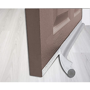 BAZERGA Under Door Draft Stopper One Sided Weather Stripping Door Seal Strip with Hook and Loop Self Adhesive Tape Noise Draft Blocker Dust and Sound Proof Energy Saving Door Stopper 35.4" (White)