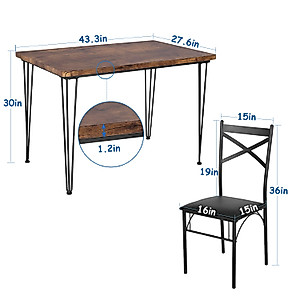 VECELO Kitchen Dining Room Table Set for Dinette, Breakfast Nook, 4 PU Metal Frame Chairs,Rectangular, Set of 5, Brown