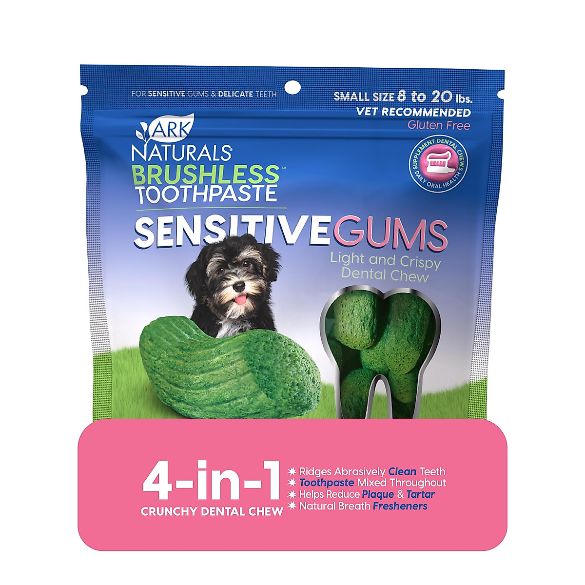 ARK NATURALS Brushless Toothpaste for Sensitive Gums, Dog Dental Chews for Small Breeds, Vet Recommended for Plaque, Bacteria & Tartar Control, Green, Mint, 4 Oz